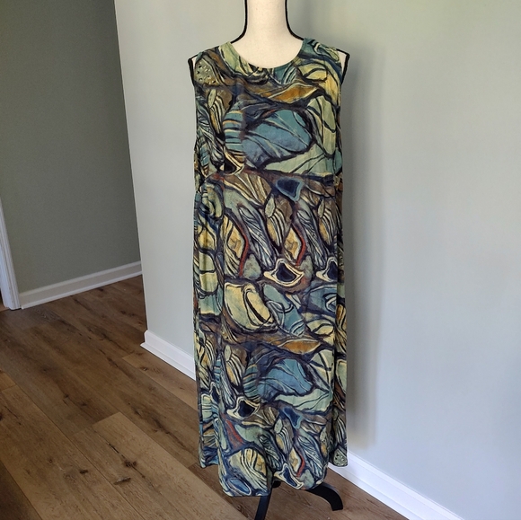 3 Potato | Dresses | 3 Potato Artsy Sleeveless Maxi Dress Green And ...